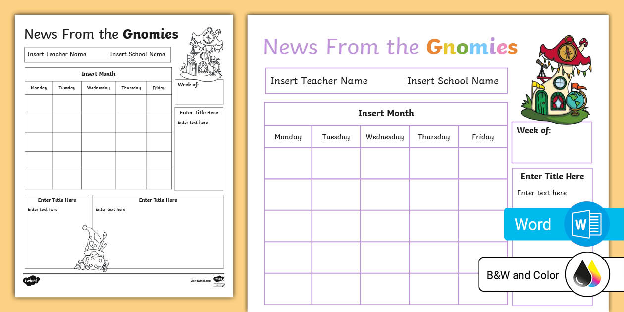 School Gnomes Editable Newsletter (teacher made) - Twinkl
