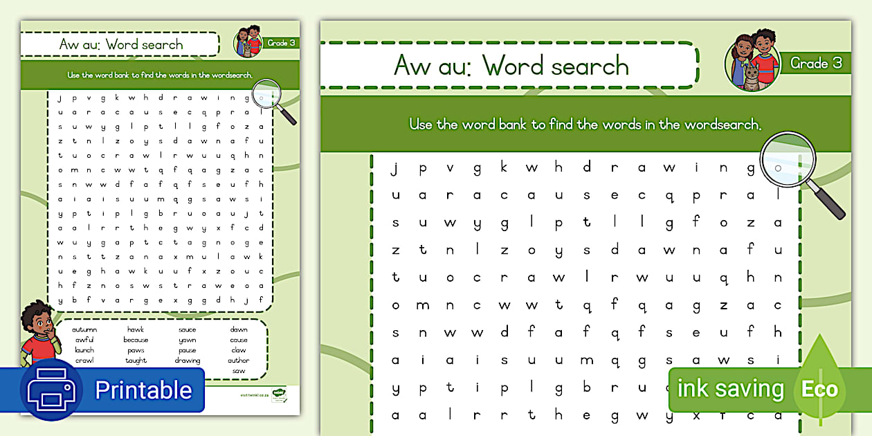 Grade 3 Phonics: aw au: Wordsearch (teacher made) - Twinkl
