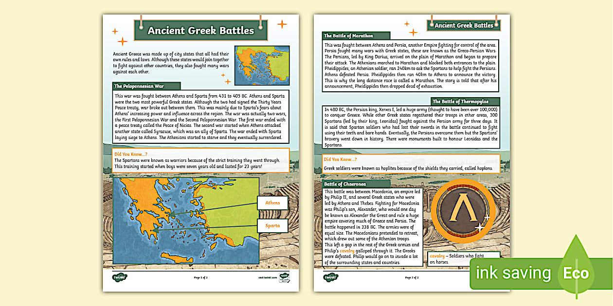 KS2 Ancient Greek Battles Fact File (teacher made) - Twinkl