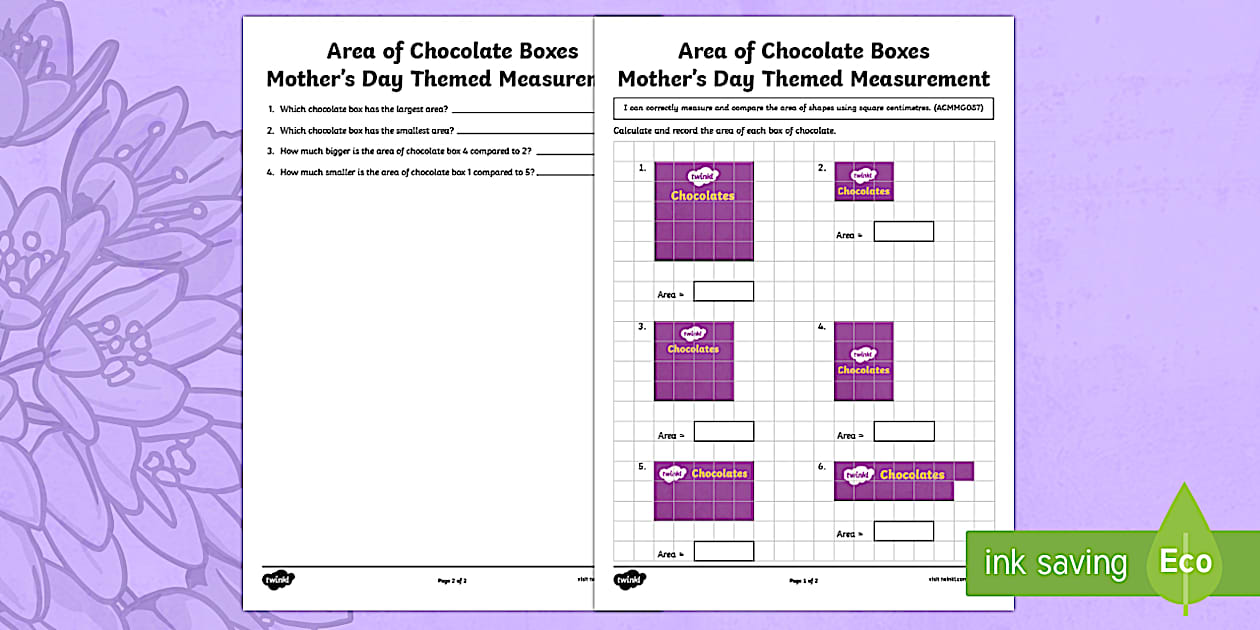 Area of Chocolate Boxes Worksheet / Worksheet - Twinkl