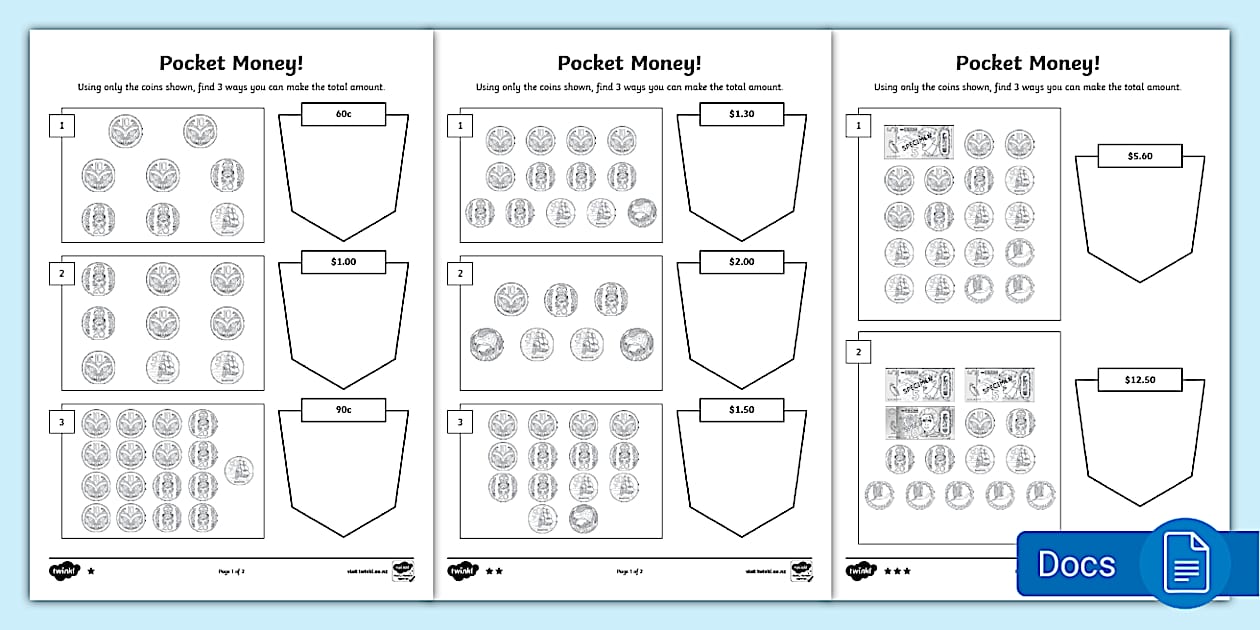 New Zealand Pocket Money Worksheet and Google Doc - Twinkl