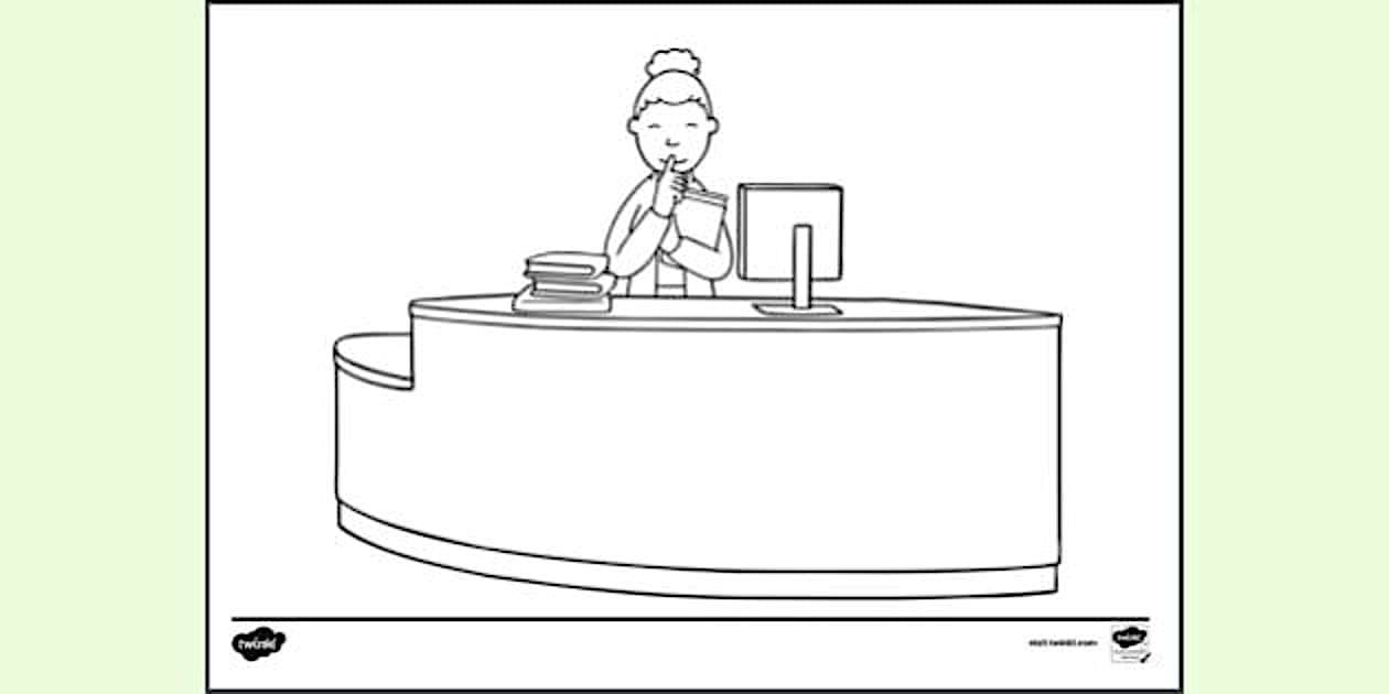Librarian Behind Desk Colouring | Colouring Sheets - Twinkl
