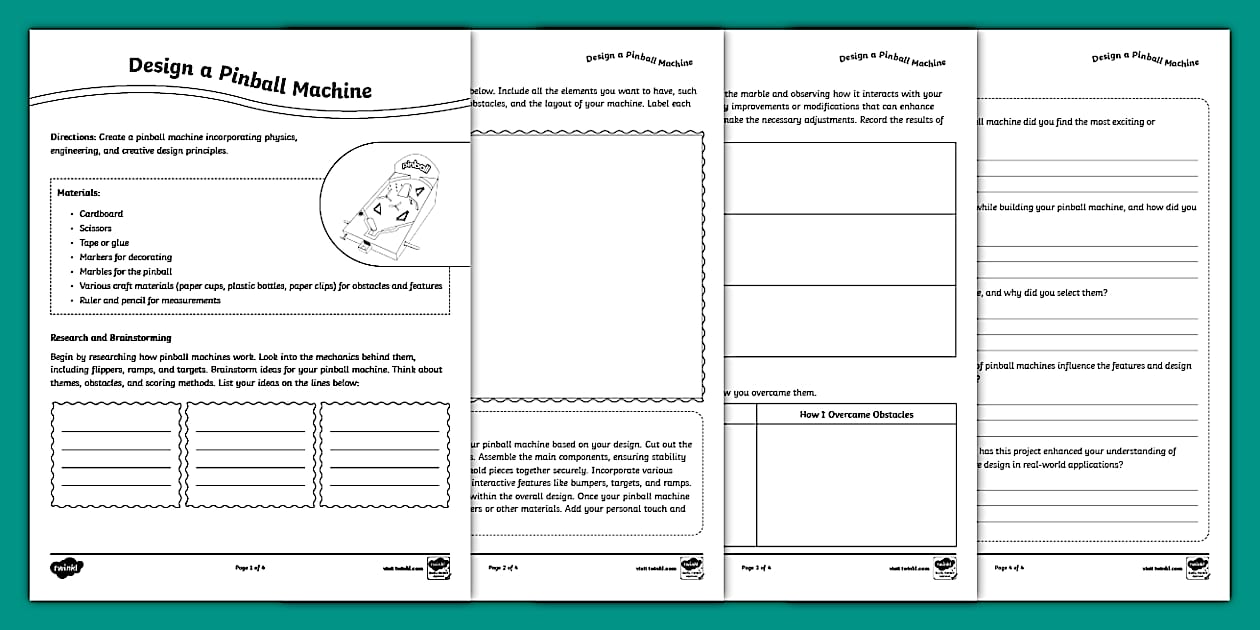 Sixth Grade Design a Pinball Machine STEAM Project - Twinkl