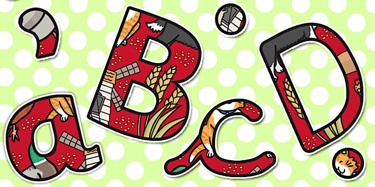 Cursive The Little Red Hen Themed Size Editable Display Lettering