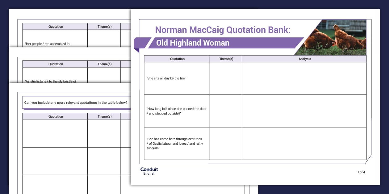 Norman MacCaig Quotation Bank: Old Highland Woman - Twinkl