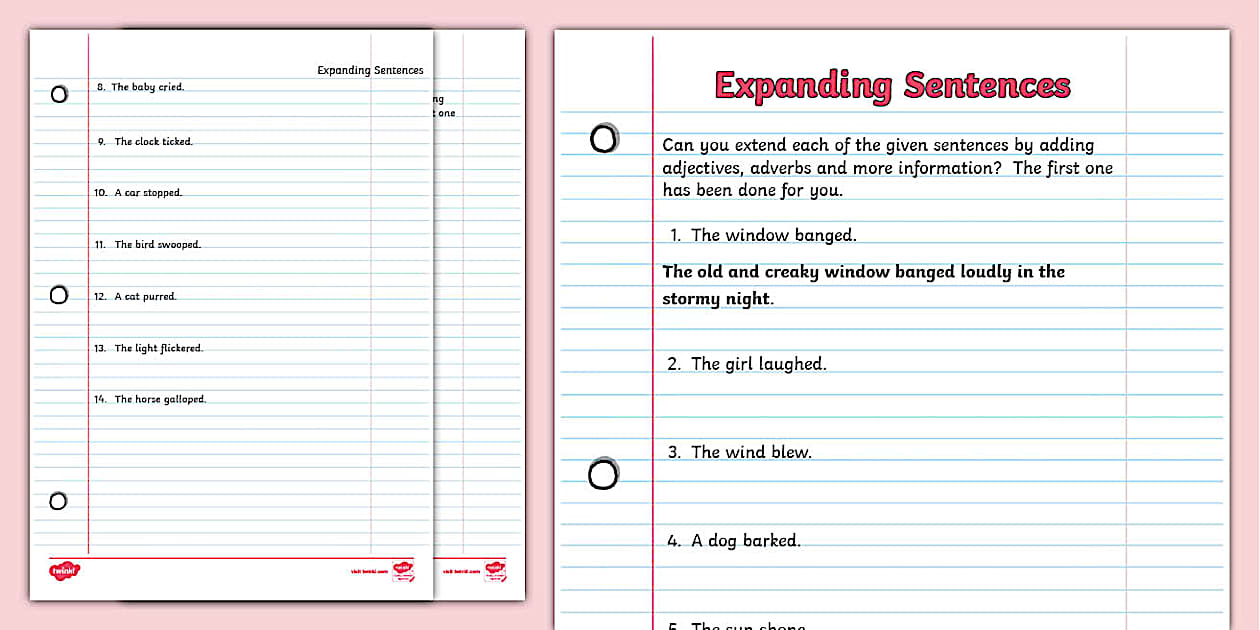 Expanding Sentences Activity Sheet (teacher made) - Twinkl