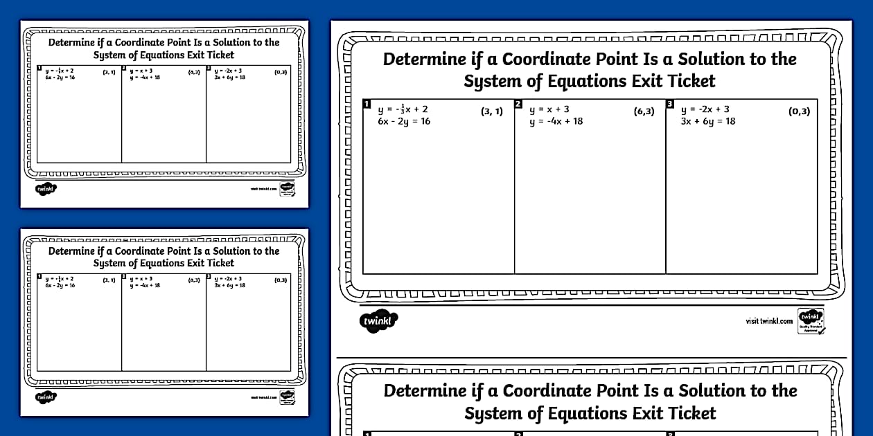 Eighth Grade Determine if a Coordinate Point Is a Solution to the System of