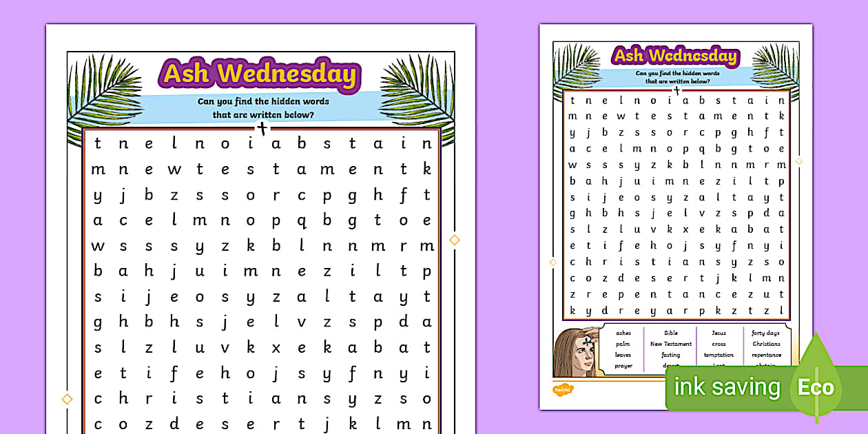 Ash Wednesday Word Search (Teacher-Made) - Twinkl