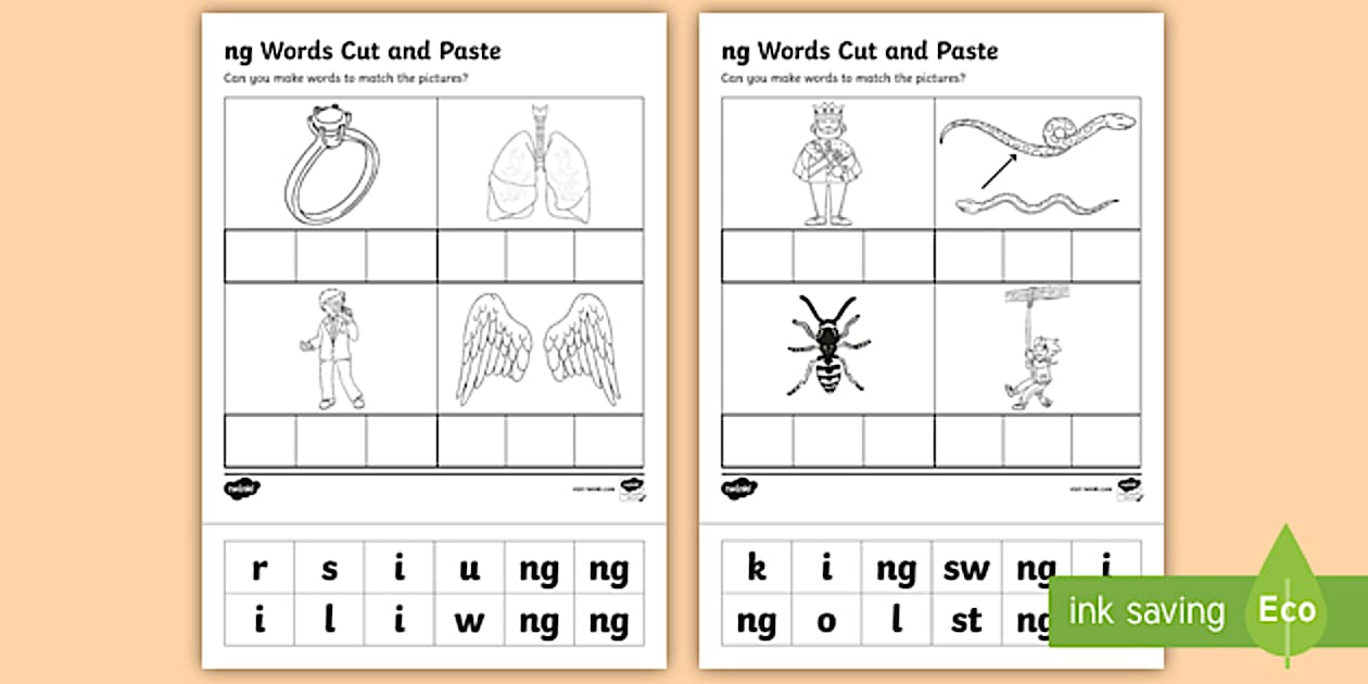 NSW 'ng' Cut and Stick Worksheet (teacher made) - Twinkl