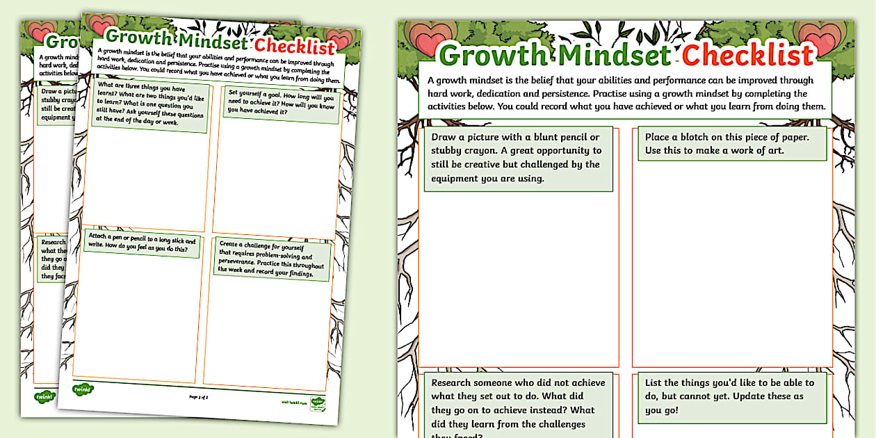 Growth Mindset Checklist Worksheet (teacher made) - Twinkl