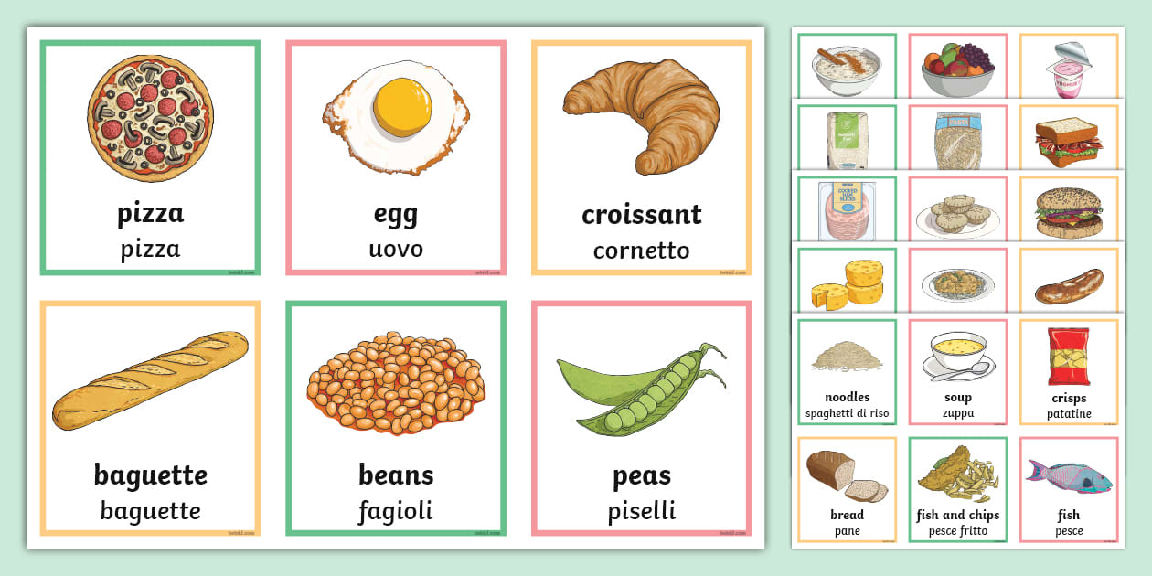 Twinkl English to Italian Food Word Cards | EAL translation