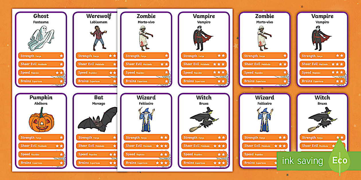 Halloween Character Card Game English/Portuguese - Twinkl