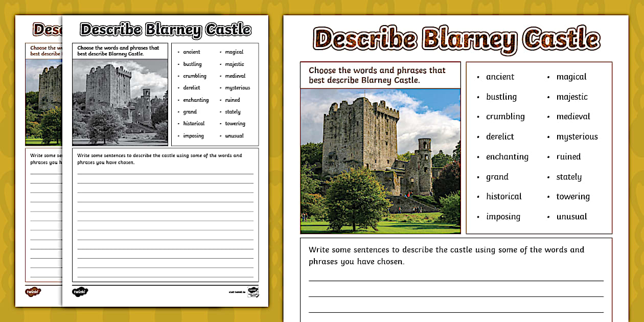 Describe Blarney Castle Worksheet (teacher made) - Twinkl