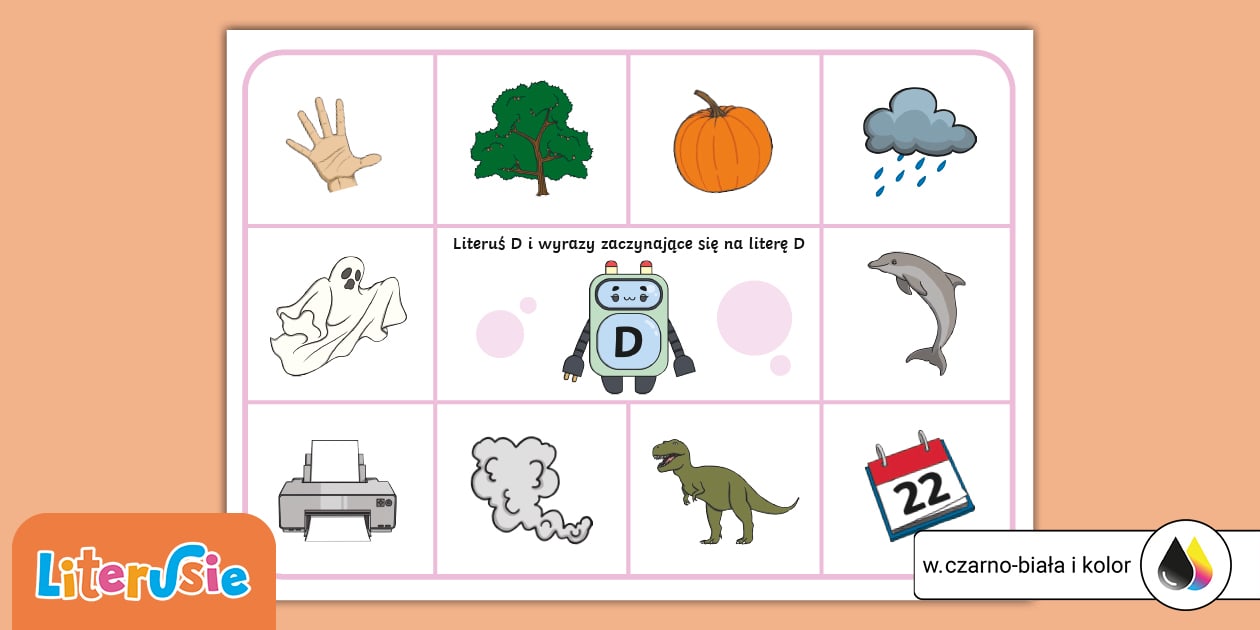 Literuś D | Plansza ze słowami | Co się zaczyna na literę D?