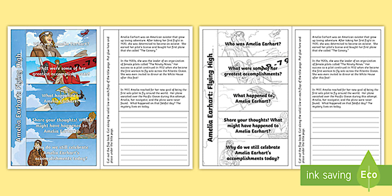Editable Amelia Earhart Flap Book (teacher made) - Twinkl