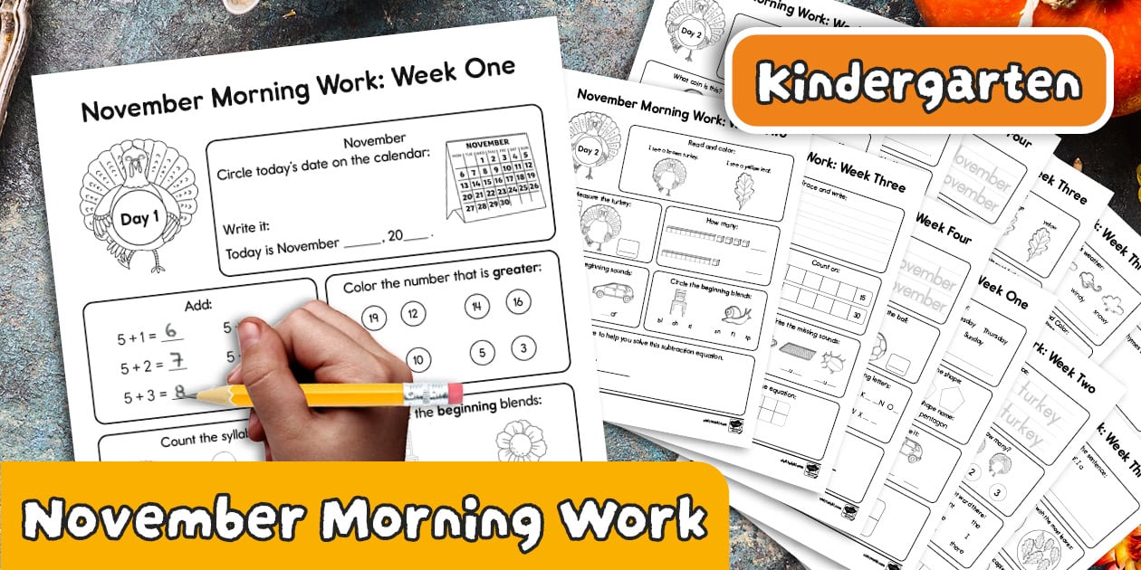 Kindergarten November Morning Work Bundle (teacher made)
