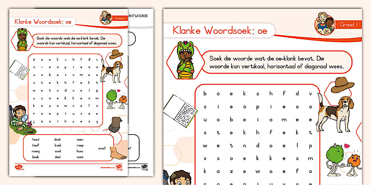 FREE! - Graad 1 Klanke Woordsoek oe (profesor hizo) - Twinkl