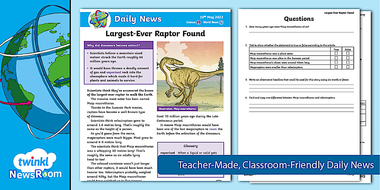 Daily NewsRoom Story - Largest-Ever Raptor Found (ages 7-9)