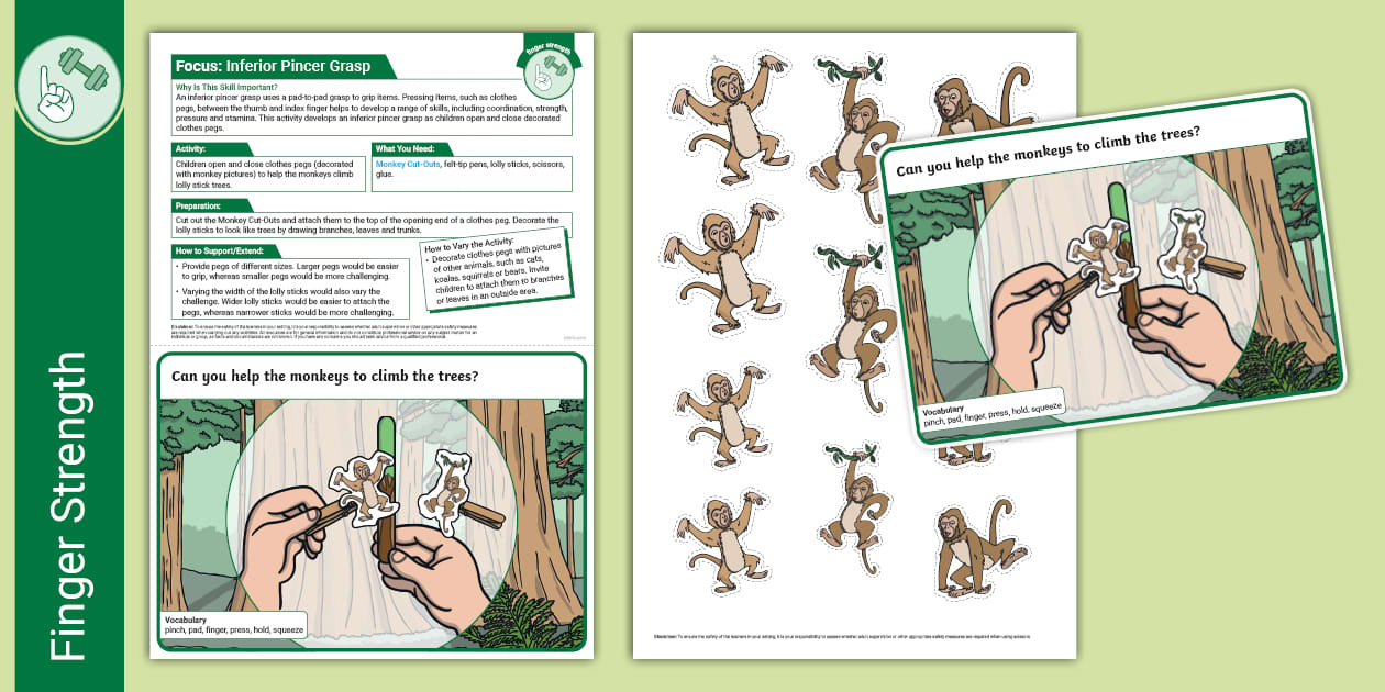 Jungle Fine Motor Skills Finger Strength: Climbing Monkeys