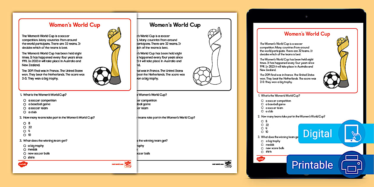 First Grade Women's World Cup Reading Passage Comprehension