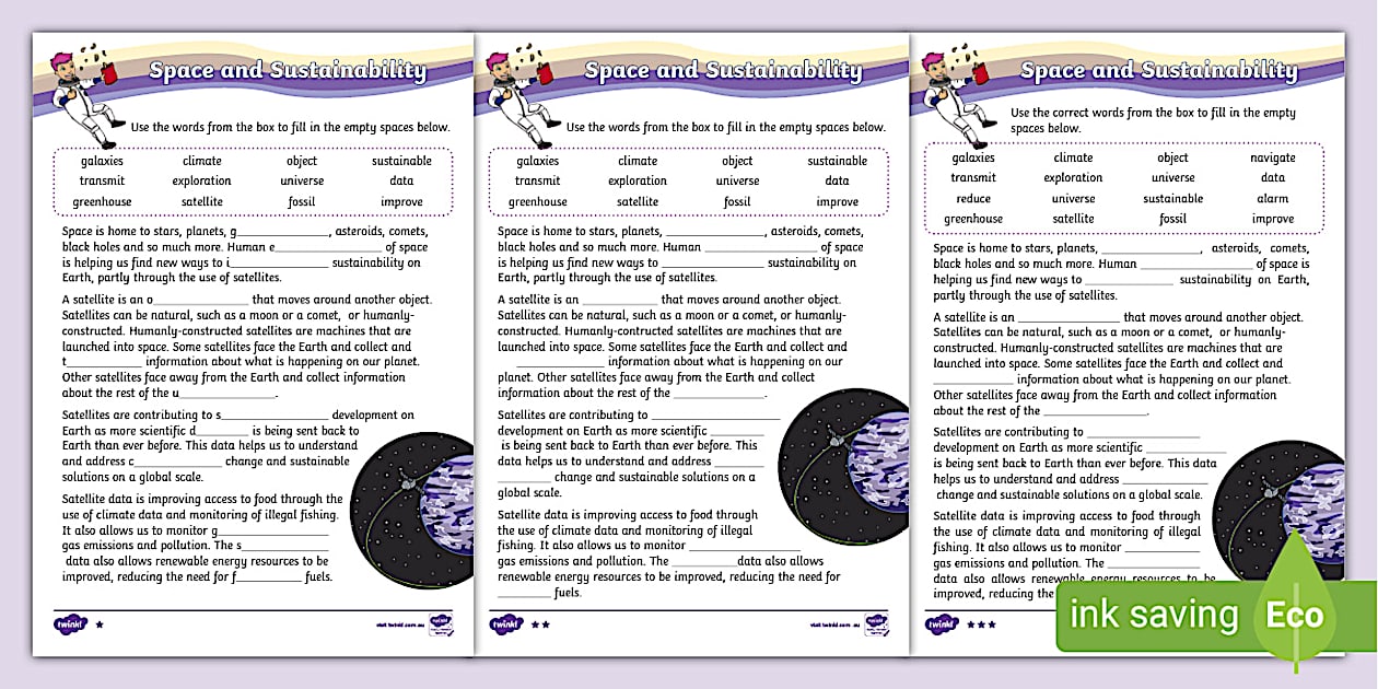 Space and Sustainability Differentiated Cloze Activity