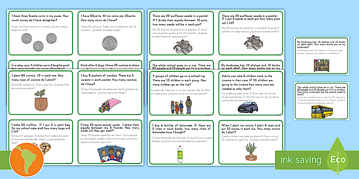 Multiplication and Division Challenge Cards English/Spanish