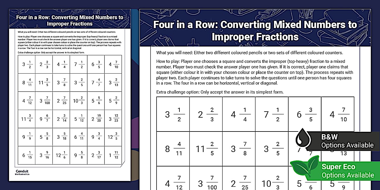 Four in a Row: Converting Mixed Numbers to Fractions