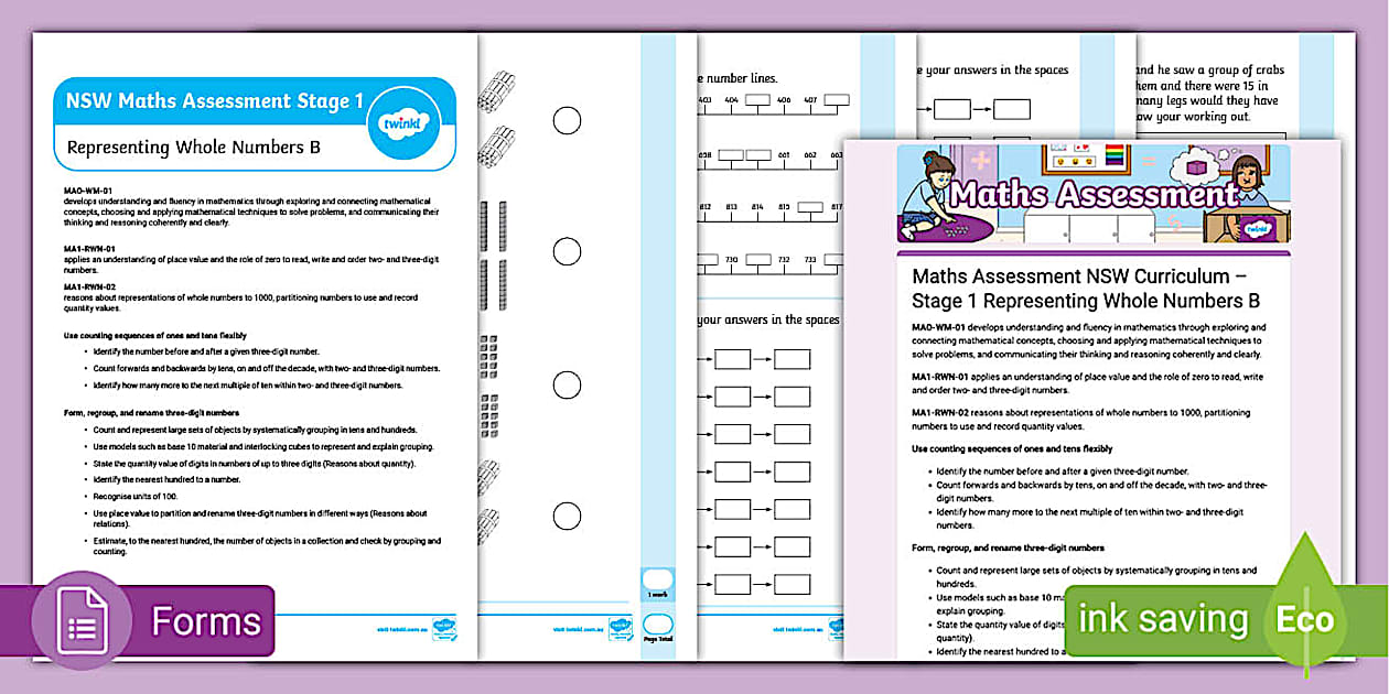 Maths Assessment NSW Curriculum – Stage 1 Representing Whole Numbers B