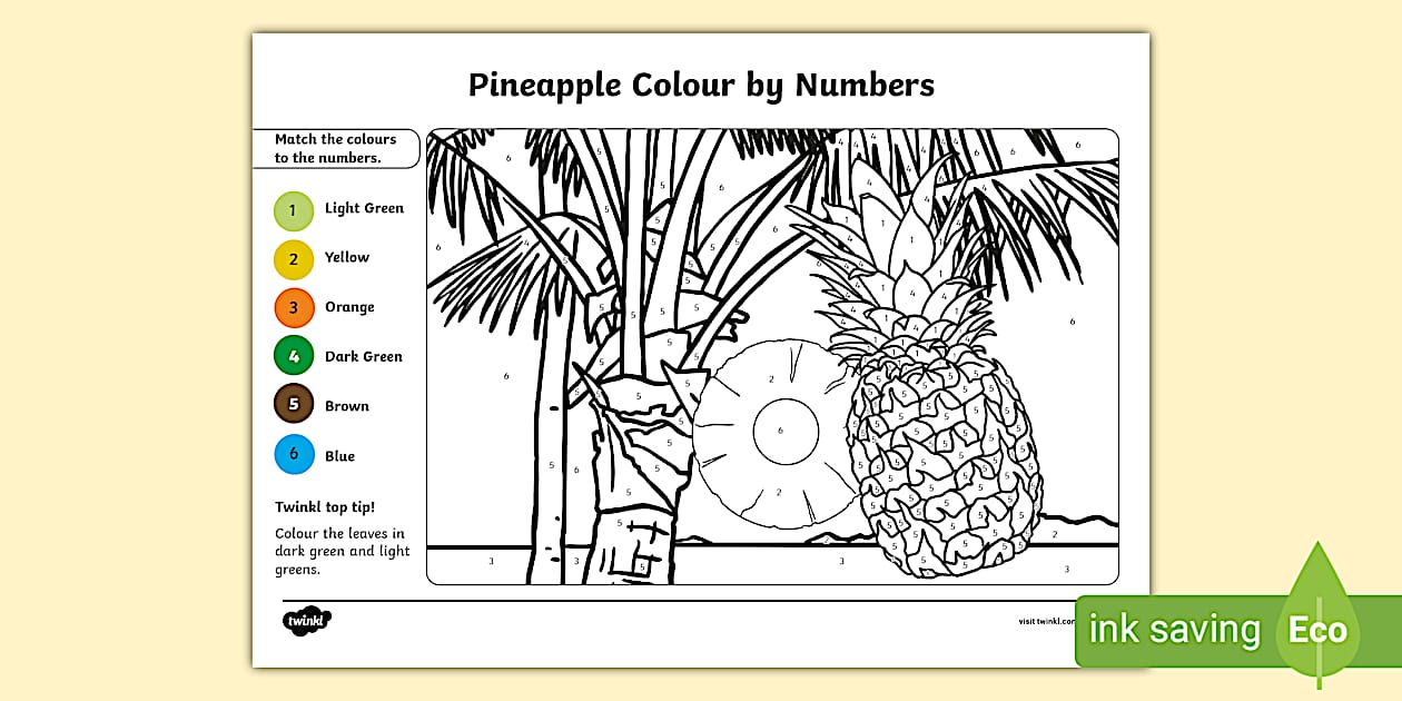Free Pineapple Colour by Number Page for Kids: Download now!