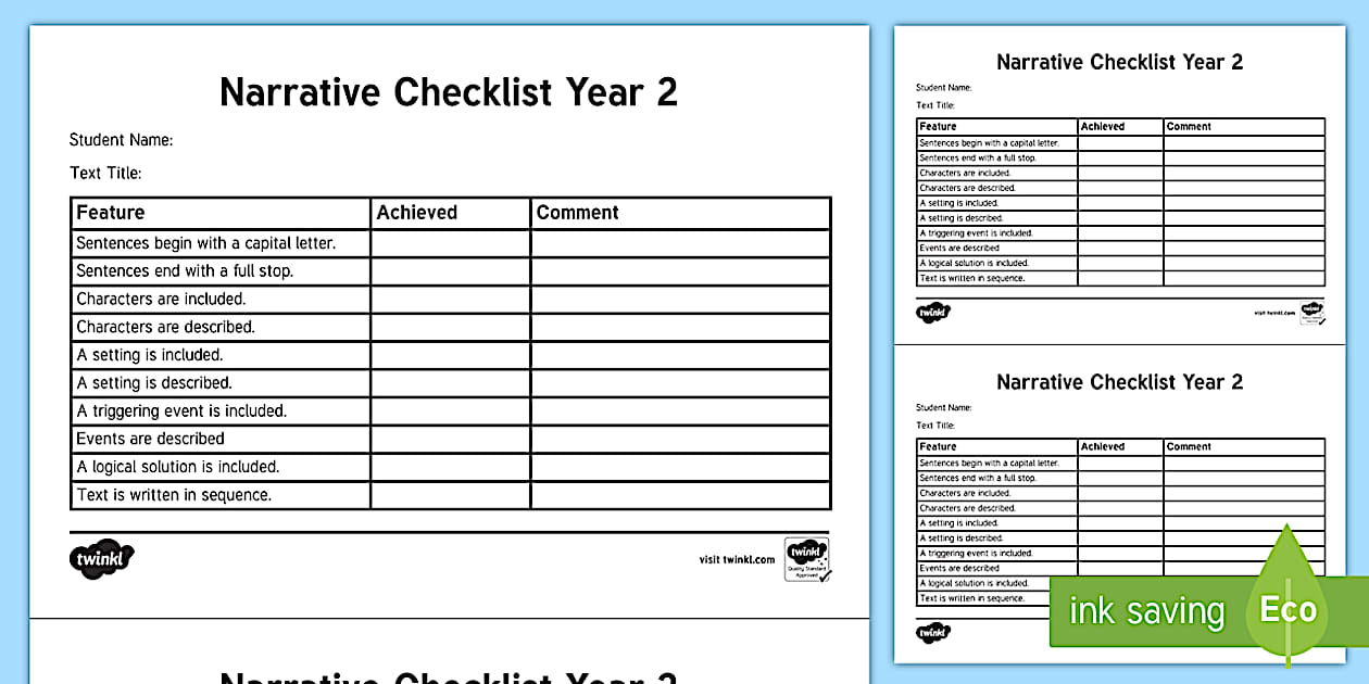 Narrative Checklist Worksheet | Primary English Resources