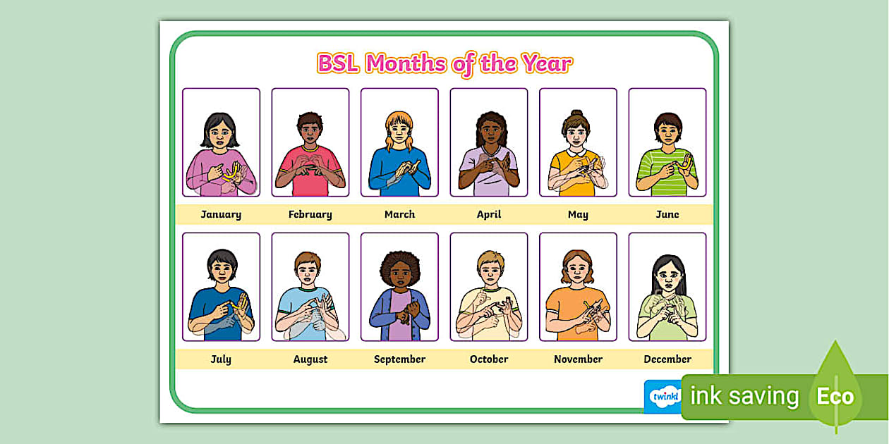 BSL Months of the Year Word Mat | Twinkl Sign Language