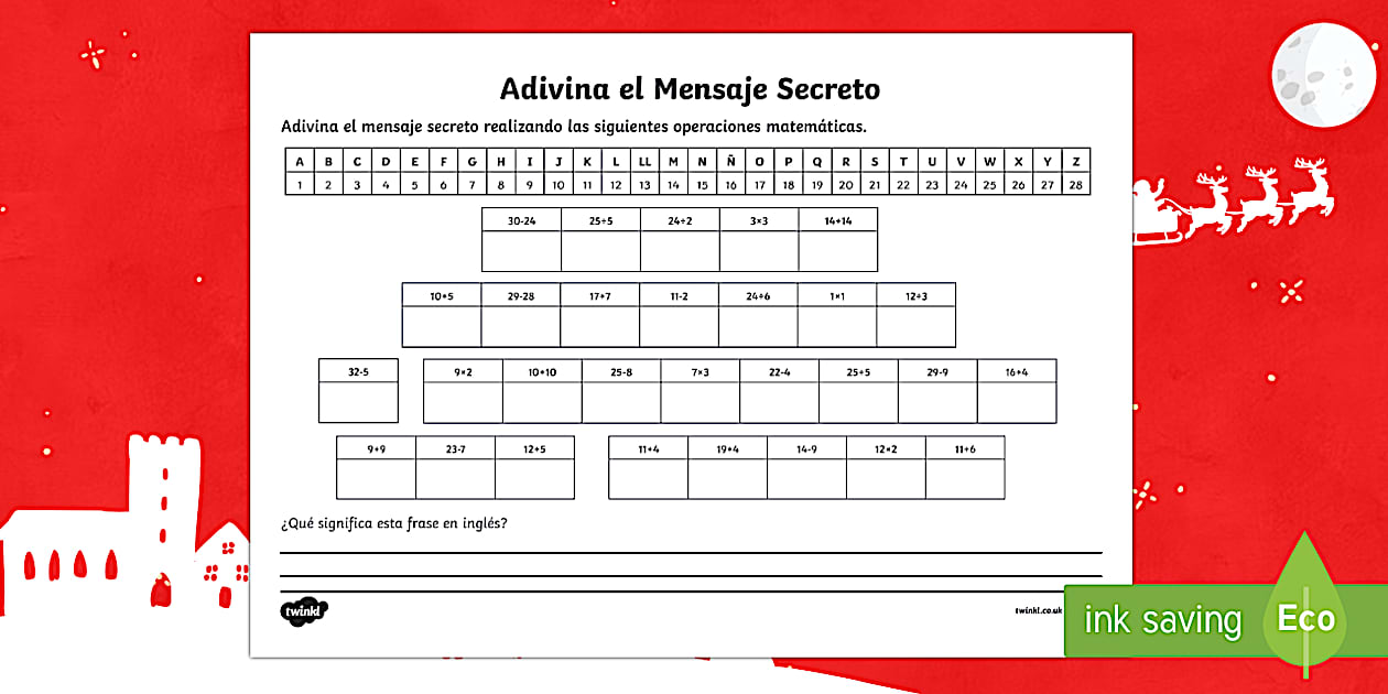 Secret Christmas Message With Maths Worksheet / Worksheet