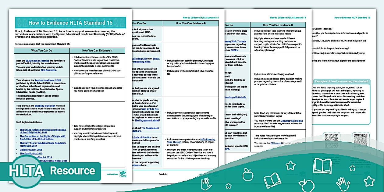 How to Evidence HLTA Standard 15 (teacher made) - Twinkl