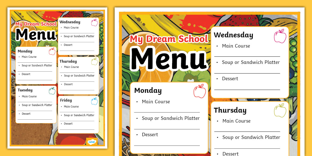 My Dream School Menu Back to School Activity Sheet - Twinkl