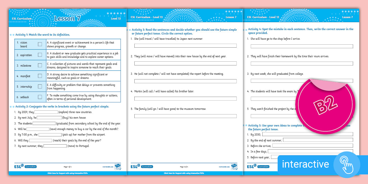 ESL Level 13 Lesson 7 Activity