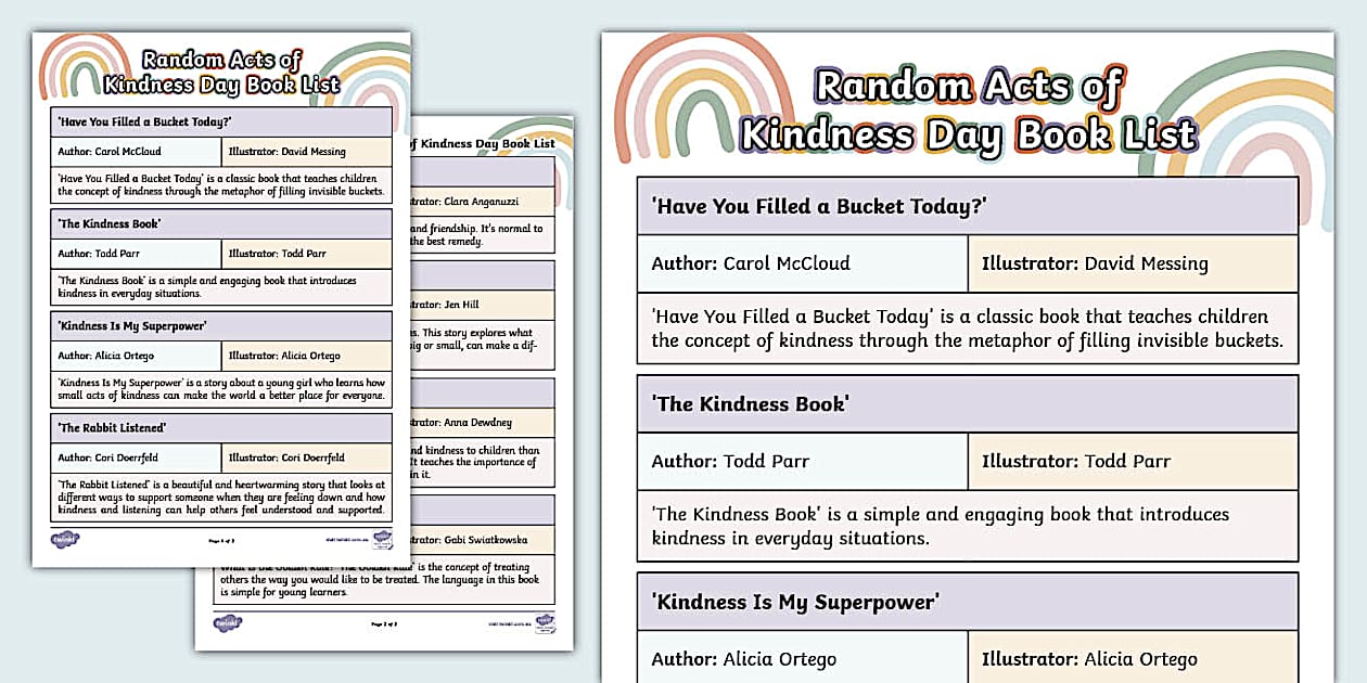 Random Acts of Kindness Book List (teacher made) - Twinkl