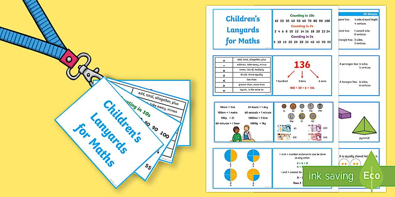 Lanyard-Sized KS1 Marvelous Maths Reminders Cards - Twinkl