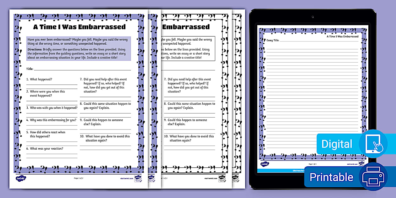 A Time I Was Embarrassed Creative Writing for 6th-8th Grade