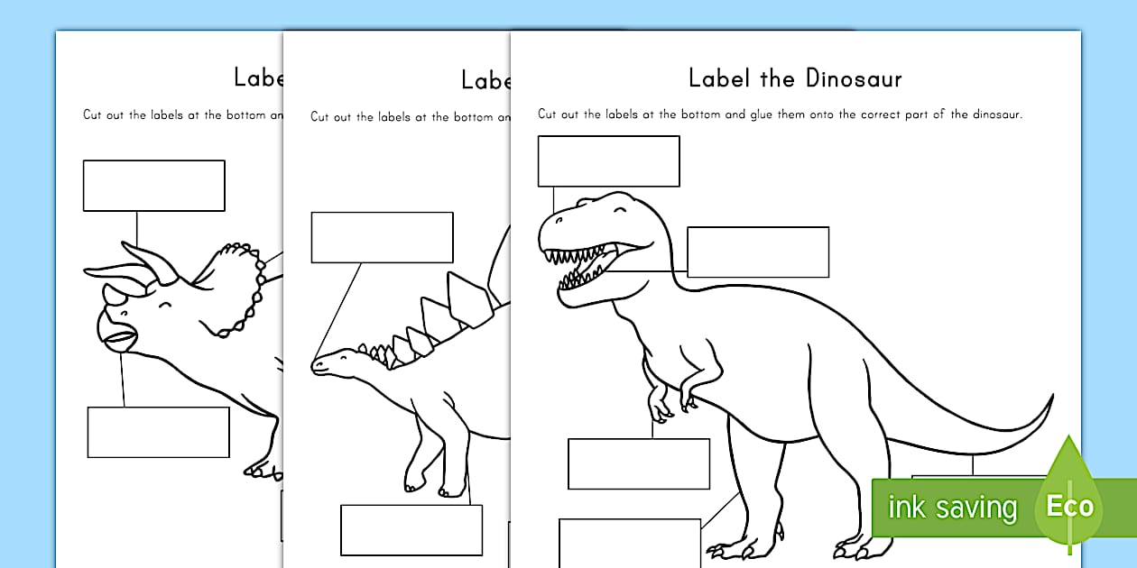 Editable Label the Dinosaur Cut and Paste Worksheet for K-2nd Grade