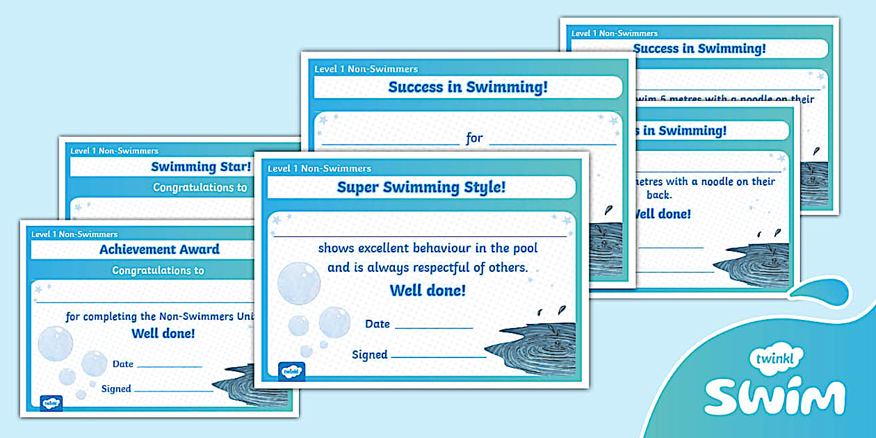 Twinkl Swim - Level 1 (Non-Swimmers) Certificates Pack