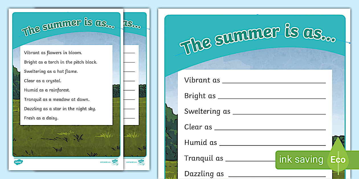 Summer Simile Example Poem (Teacher-Made) - Twinkl