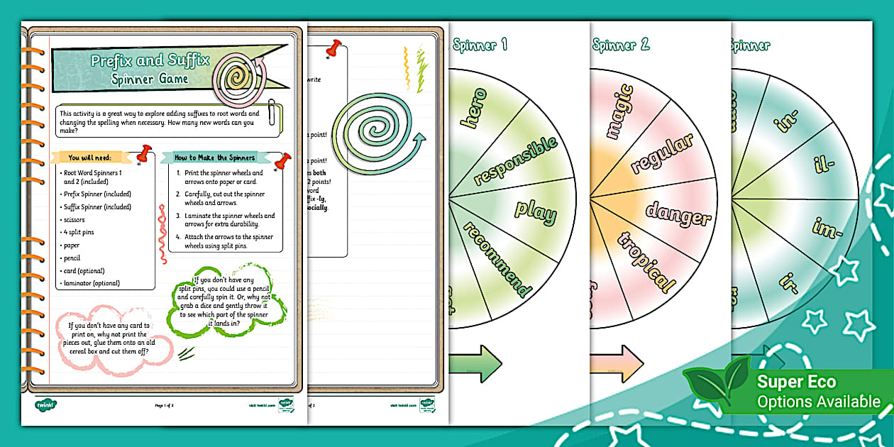 Prefix and Suffix Spinner Game (Ages 7 - 9)