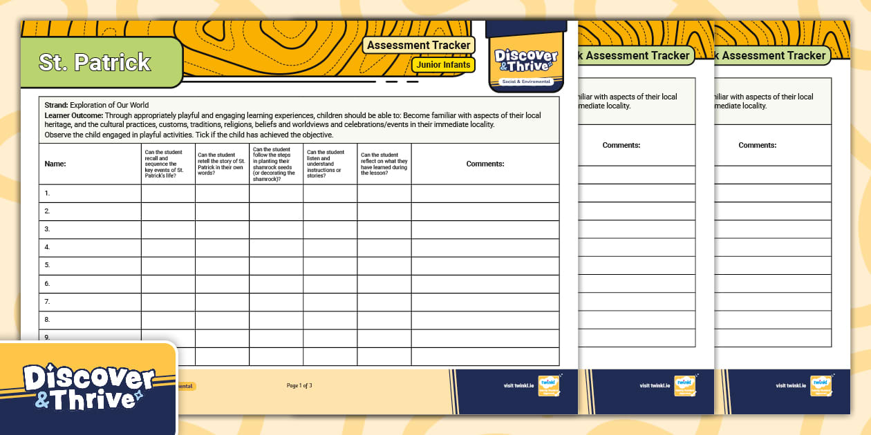 SEE (Exp. of Our World) St. Patrick Assessment Tracker
