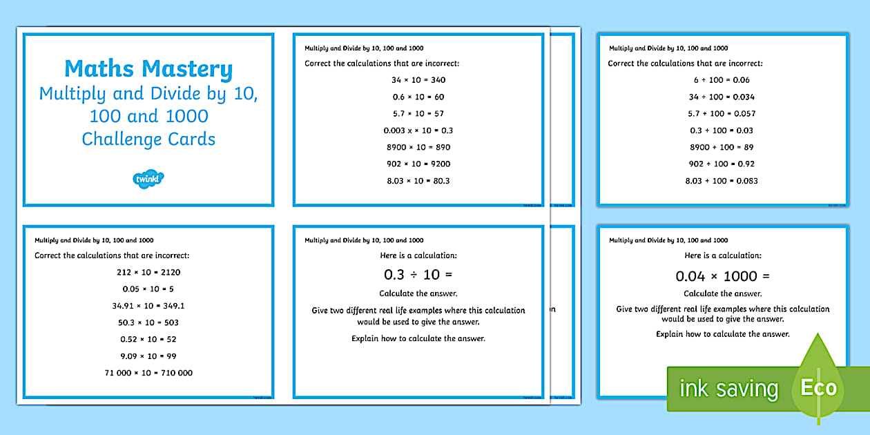 Editable Year 5 Multiplication and Division Multiply and Divide by 10 ...