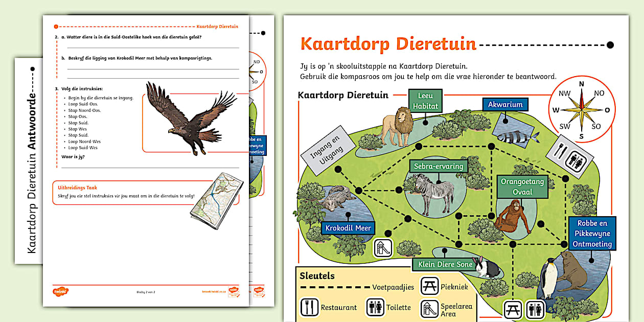 Kaart Dorp Dieretuin - Kaartwerk Aktiwiteit (Teacher-Made)