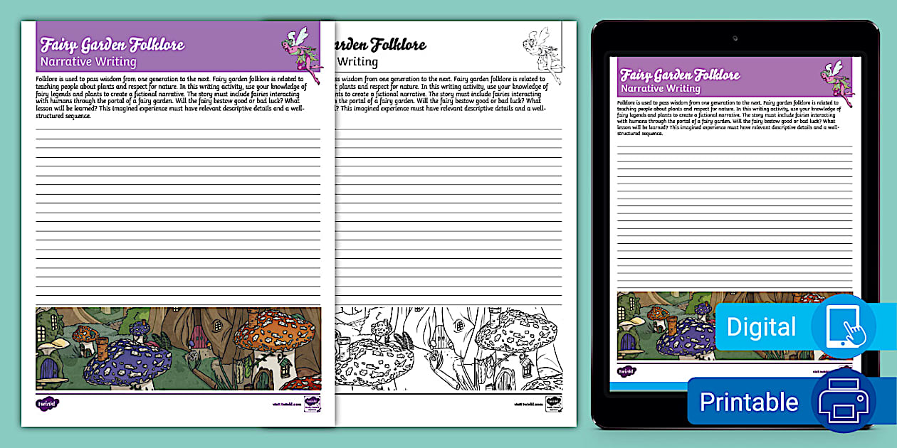 Sixth Grade Fairy Garden Folklore Narrative Writing Worksheet