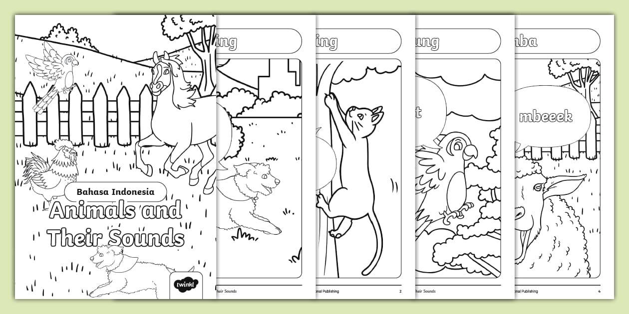 Animal and Their Sounds Colouring Booklet - Indonesian