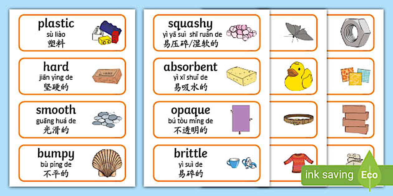 Materials Word Cards English/Mandarin Chinese/Pinyin