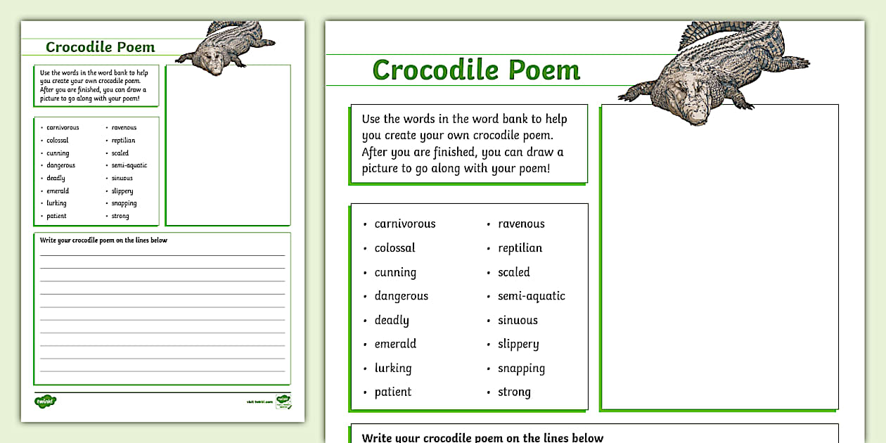 Crocodile Poem Writing Template (teacher made) - Twinkl