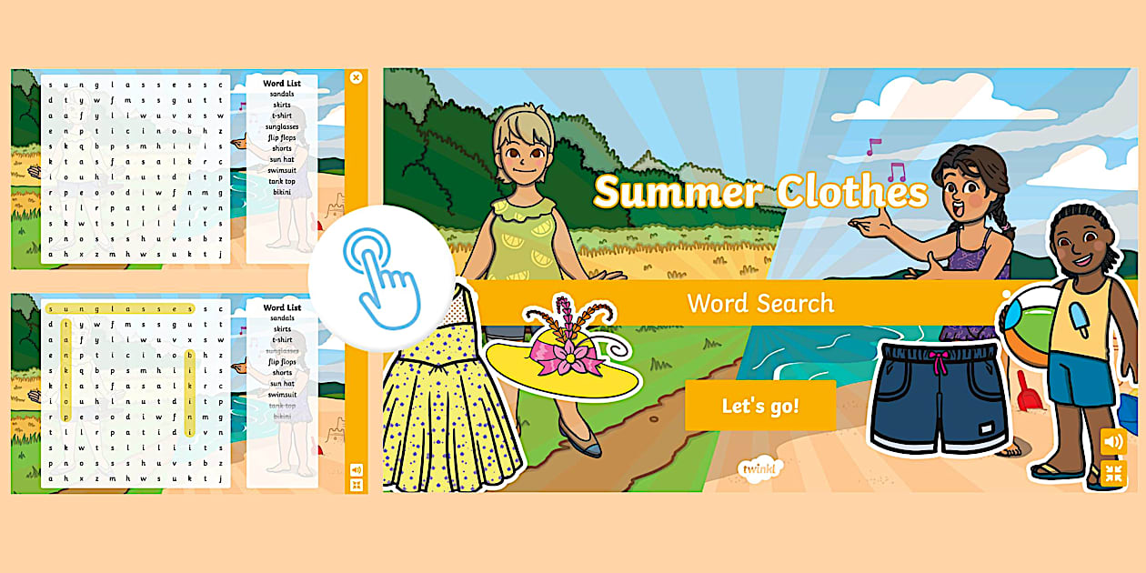 Summer Clothes Interactive Word Search (teacher made)
